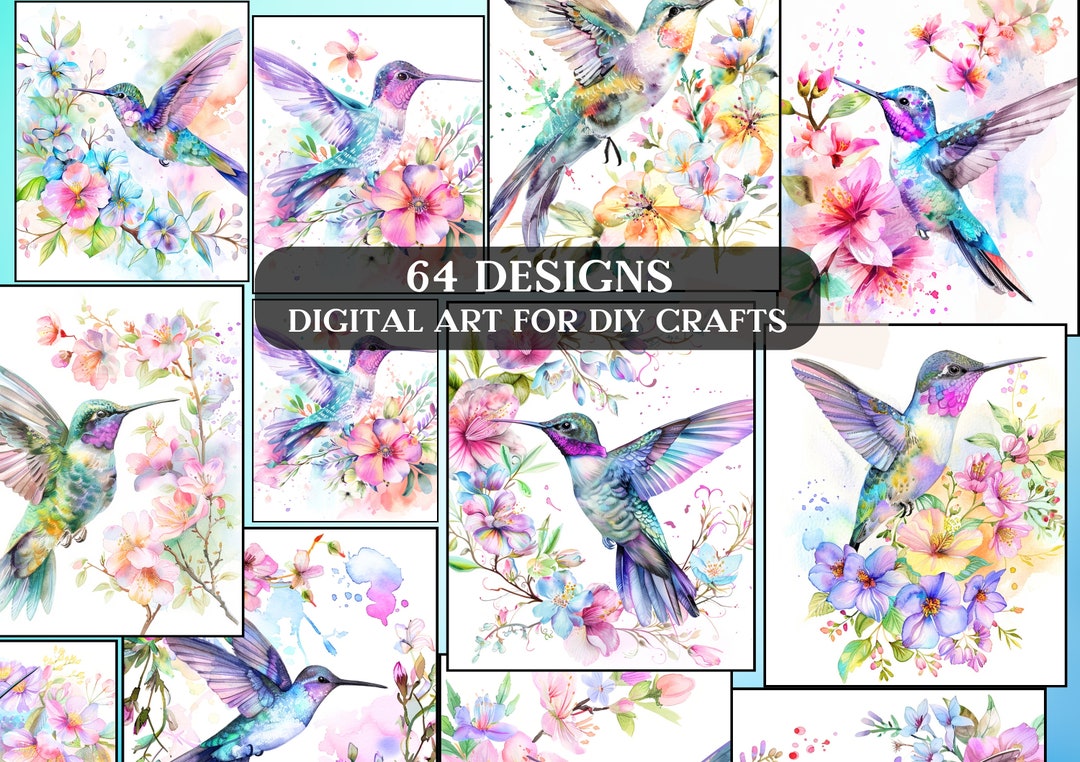 Spring Flowers and Hummingbirds Watercolor Papers, Digital Prints, Junk ...