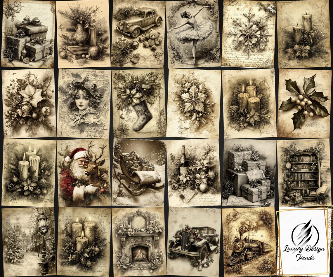 Vintage Christmas Journal Digital Papers | Elegant Printable Junk ...