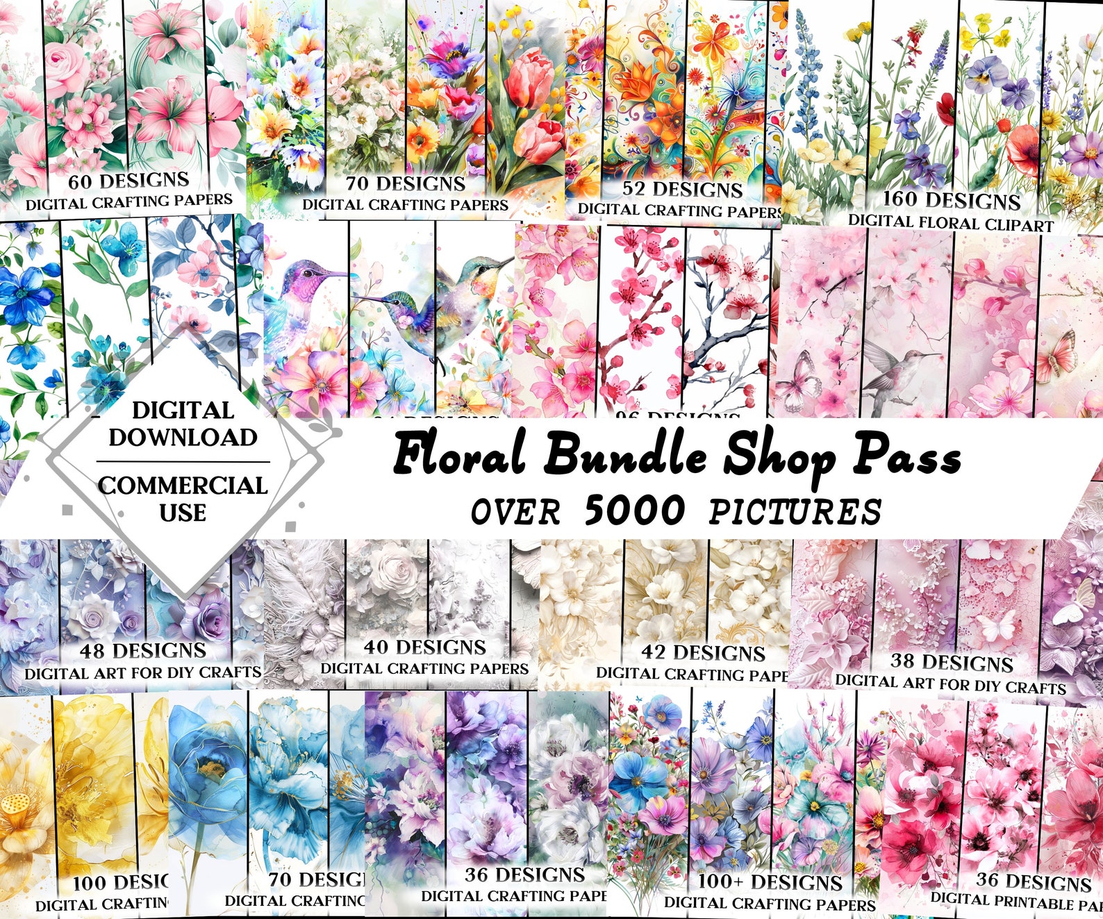 Lifetime Entire Floral Shop Bundle, 5000+ Clipart, PNG, Junk Journal ...