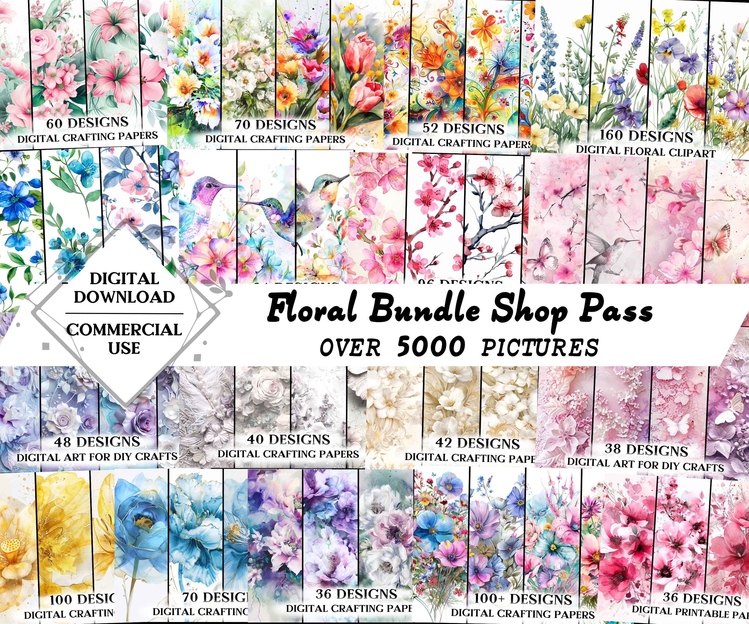 Lifetime Entire Floral Shop Bundle, 5000+ Clipart, PNG, Junk Journal ...
