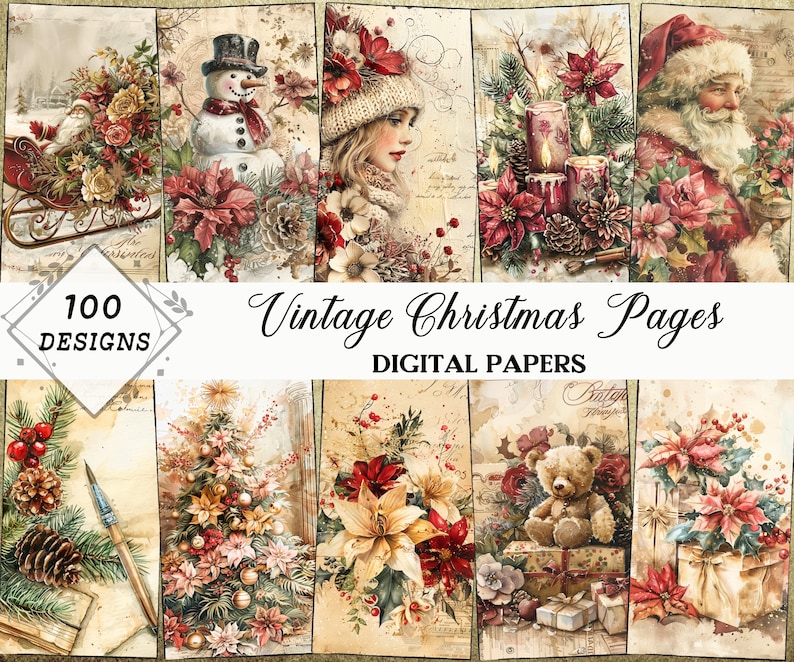 Vintage Christmas Printable Paper Bundle | Shabby Junk Journal Pages ...
