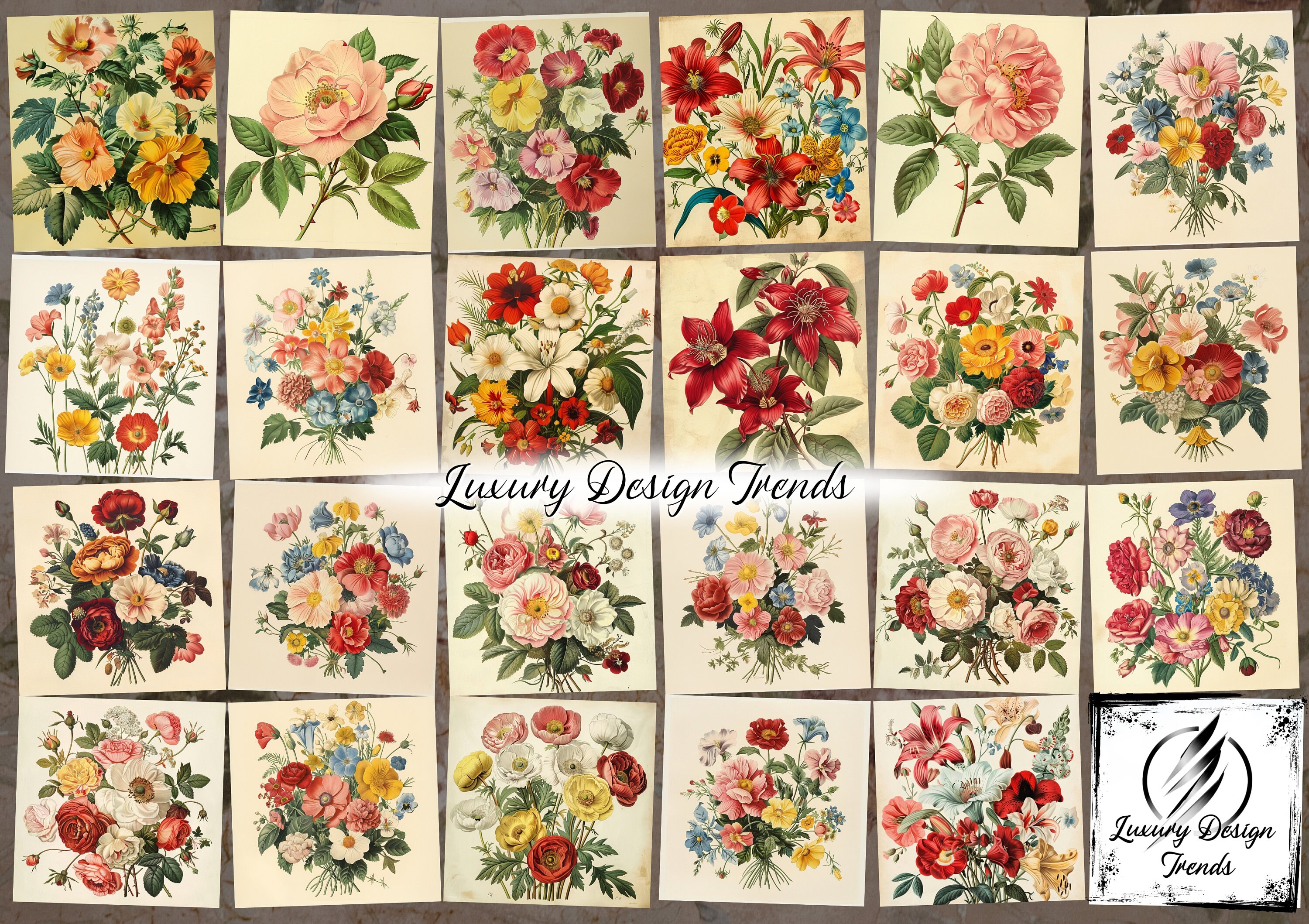 Vintage Flowers Ephemera, Printable Botanical, Digital Junk Journal Kit ...