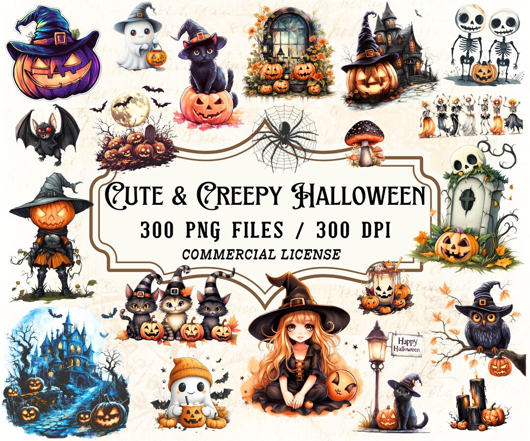 Halloween Clipart Bundle | Spooky, Creepy & Cute Designs | Horror ...