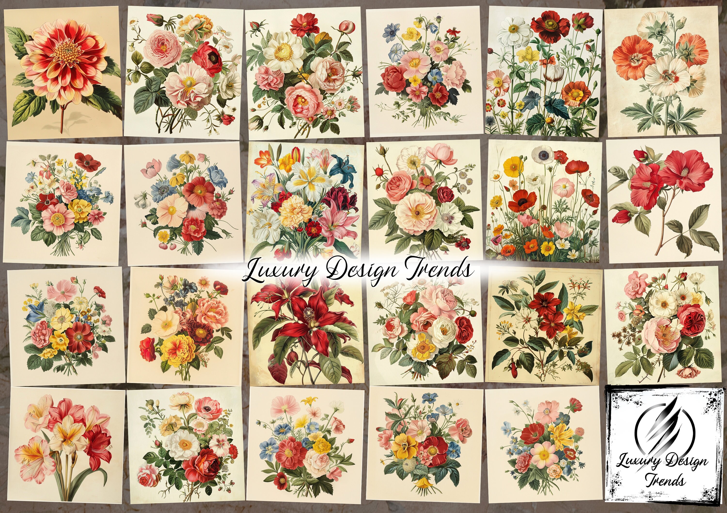 Vintage Flowers Ephemera, Printable Botanical, Digital Junk Journal Kit ...