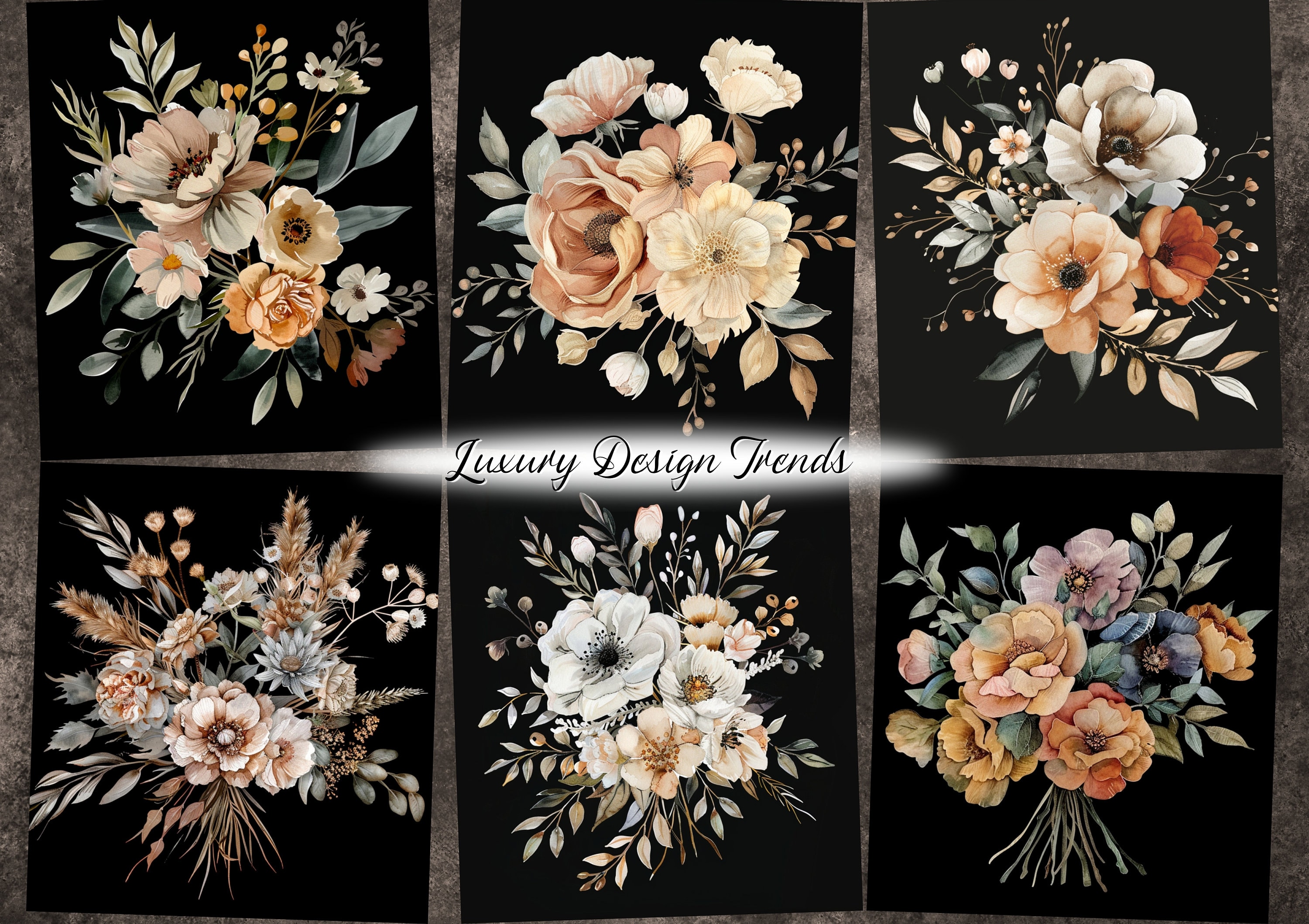 Boho Floral Digital Paper, Abstract Bohemian Wedding Scrapbook Paper ...