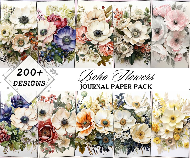 Boho Chic Floral Digital Paper Bundle, Vintage Bohemian Wedding ...