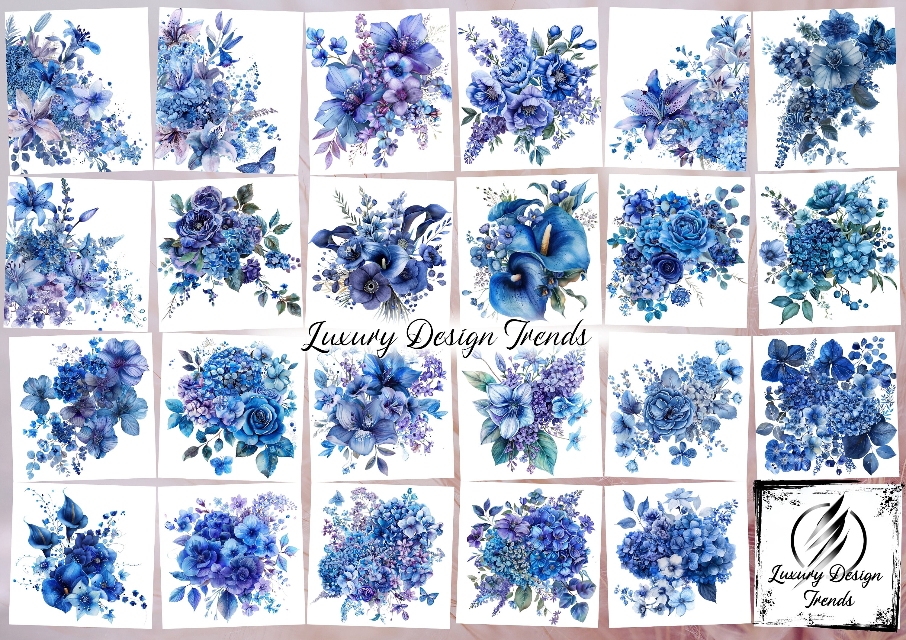 Indigo Blue Flowers PNG, Watercolor Blue Floral Clipart Bundle, Wedding ...