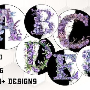 104 PNG, Watercolor Floral Alphabet Collection Clipart, Purple Alphabet ...