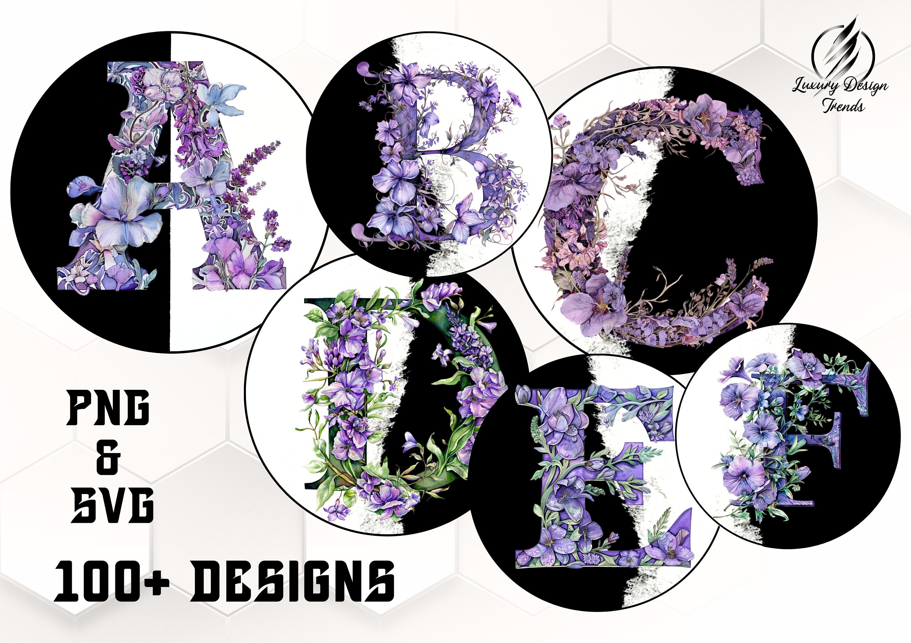104 PNG, Watercolor Floral Alphabet Collection Clipart, Purple Alphabet ...