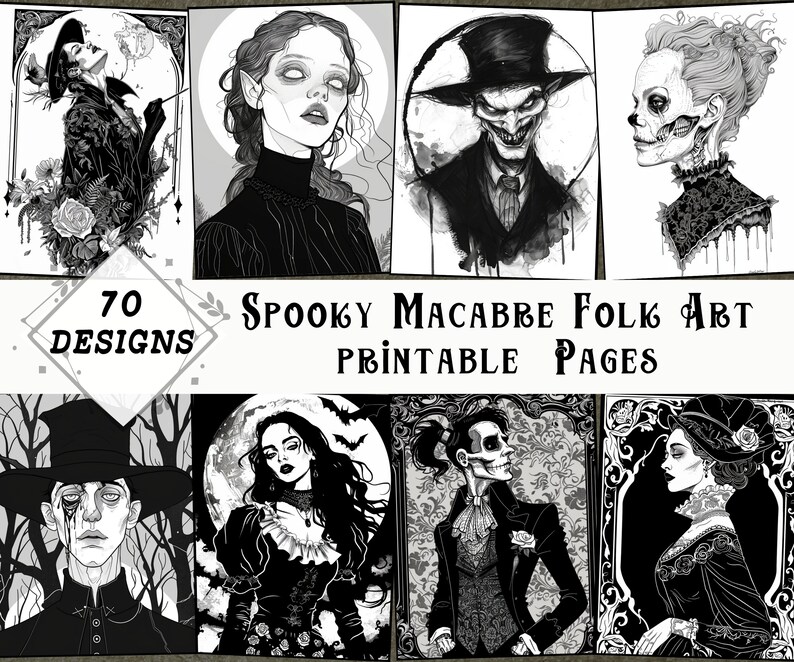 Spooky Macabre Folk Art Junk Journal Pages | Creepy Skeletons, Gothic ...