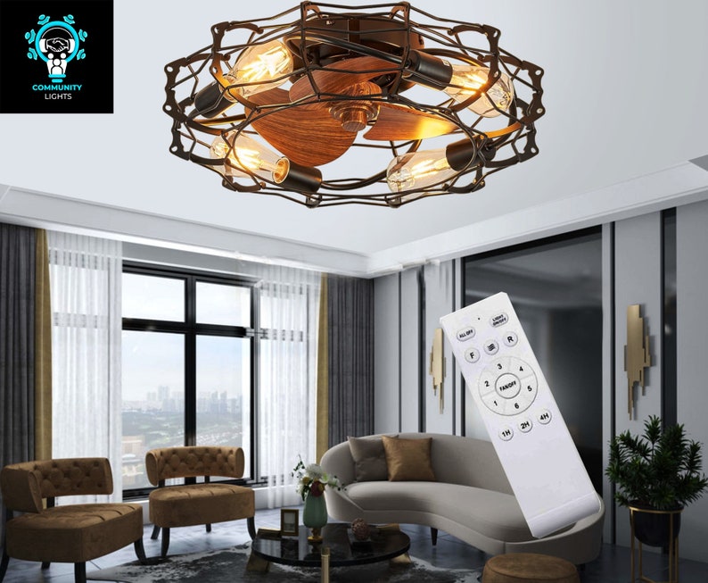 20 Remote-controlled Flush Mount Chandelier Ceiling Fan - Etsy