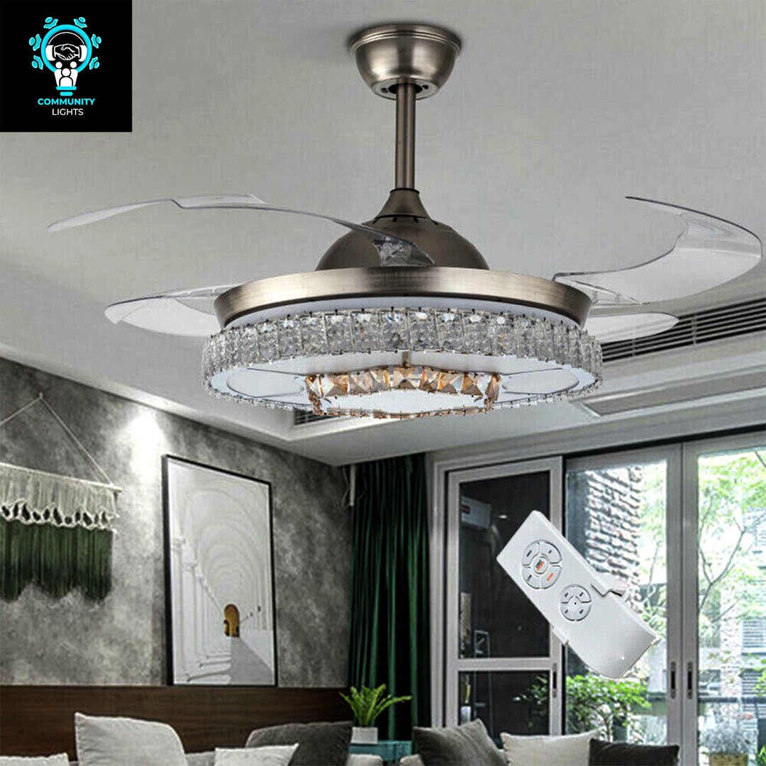 42" Crystal LED Ceiling Fan Light Chandelier Lamp W/ Remote 3 Color - Etsy
