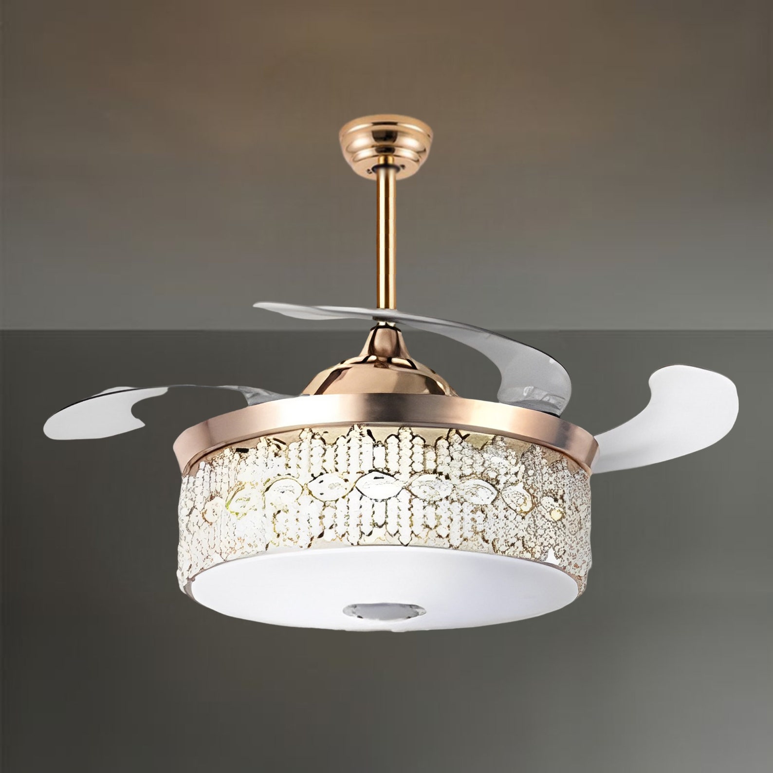 Modern Retractable Ceiling Fan With Bluetooth Speaker and Crystal ...