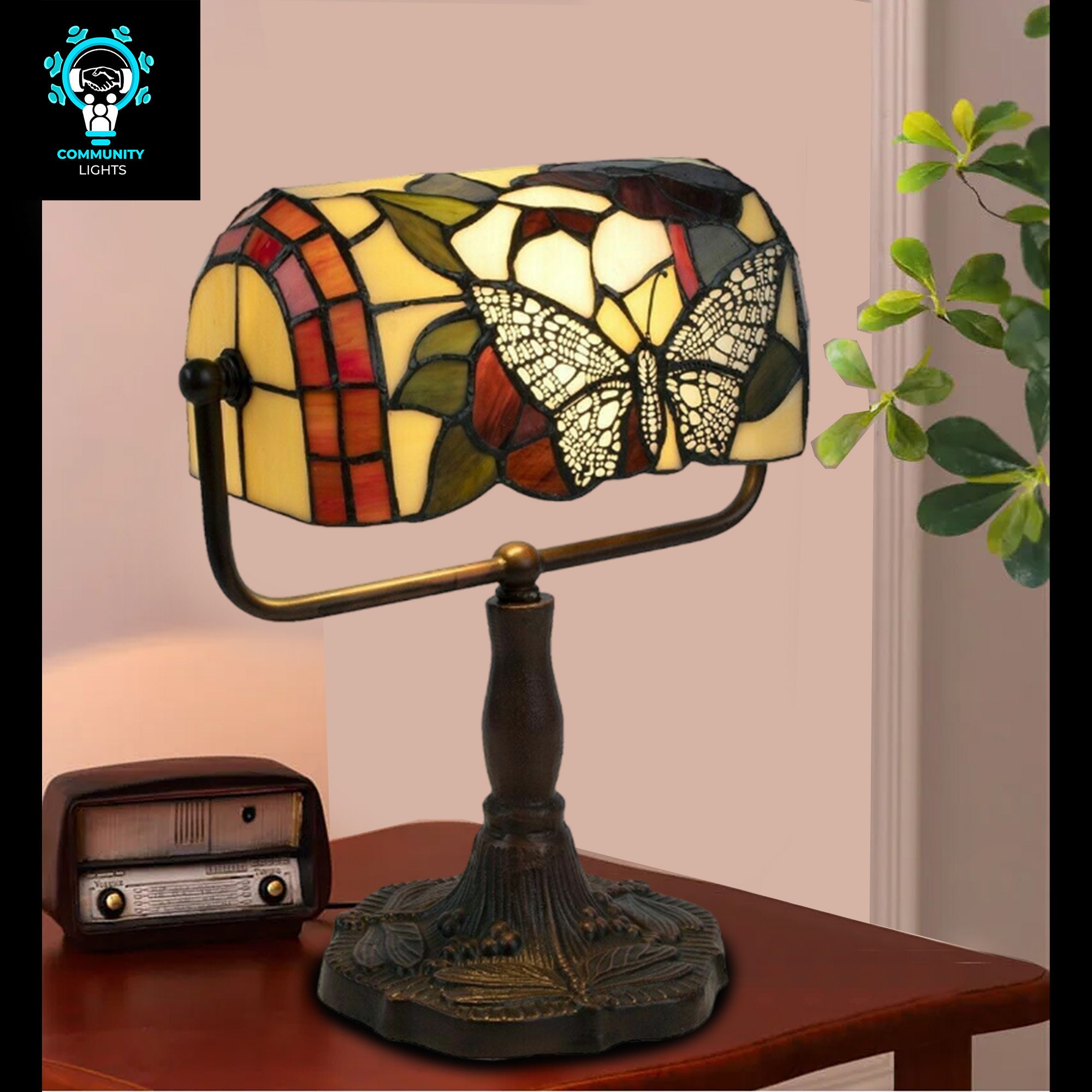 Stained Glass LED Bankers Table Desk Lamp - Etsy