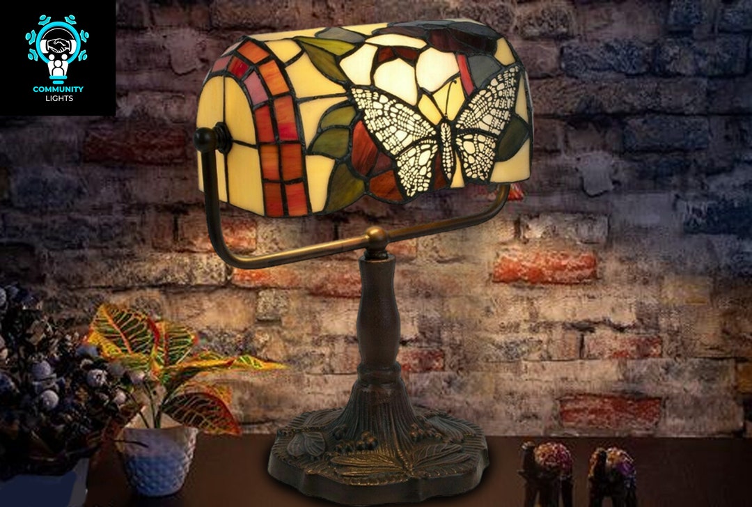 Stained Glass LED Bankers Table Desk Lamp - Etsy