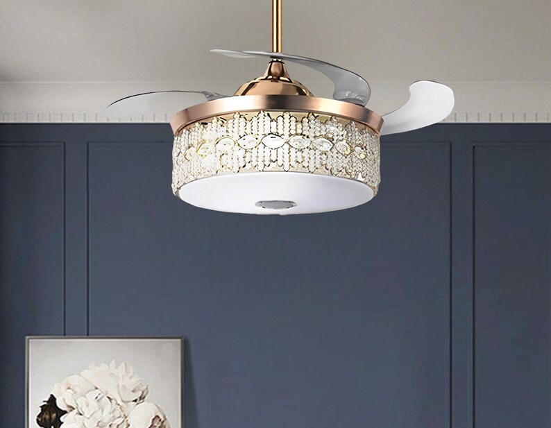 Modern Retractable Ceiling Fan With Bluetooth Speaker and Crystal ...