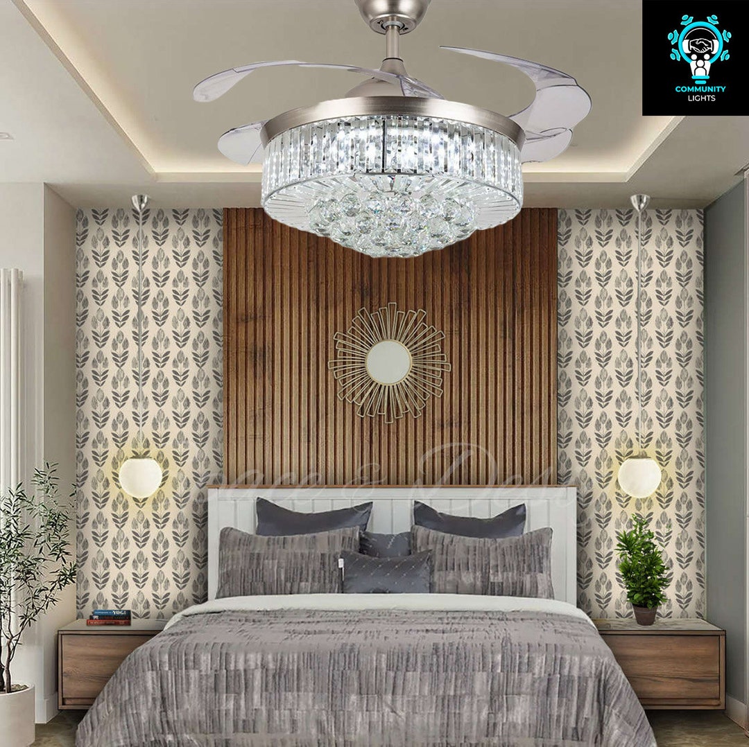 Crystal Radiance Ceiling Fan Light 42/36 With 3-color LED Remote ...