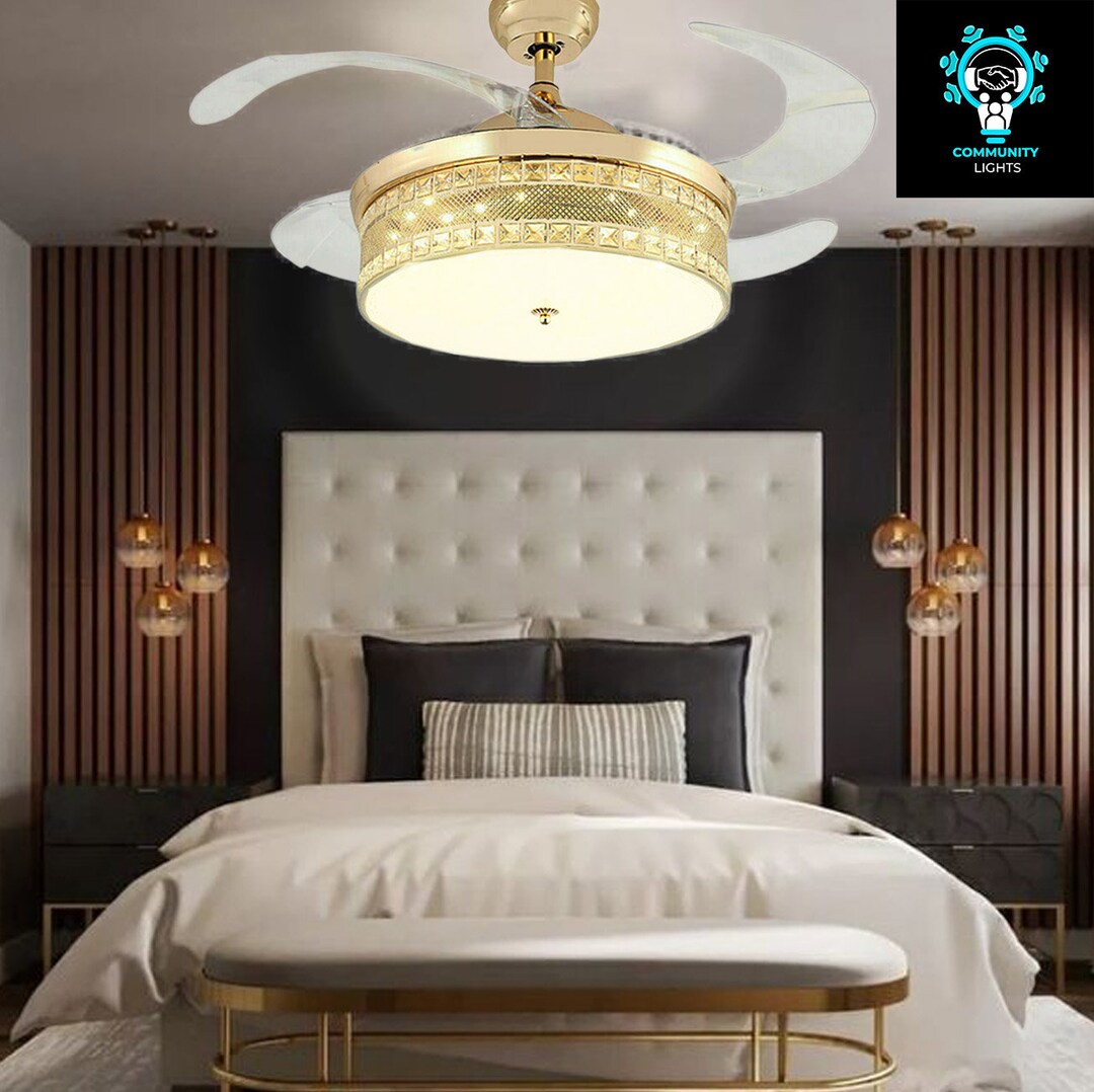42 Modern Dimmable Retractable Ceiling Fan Light With Chandelier LED ...