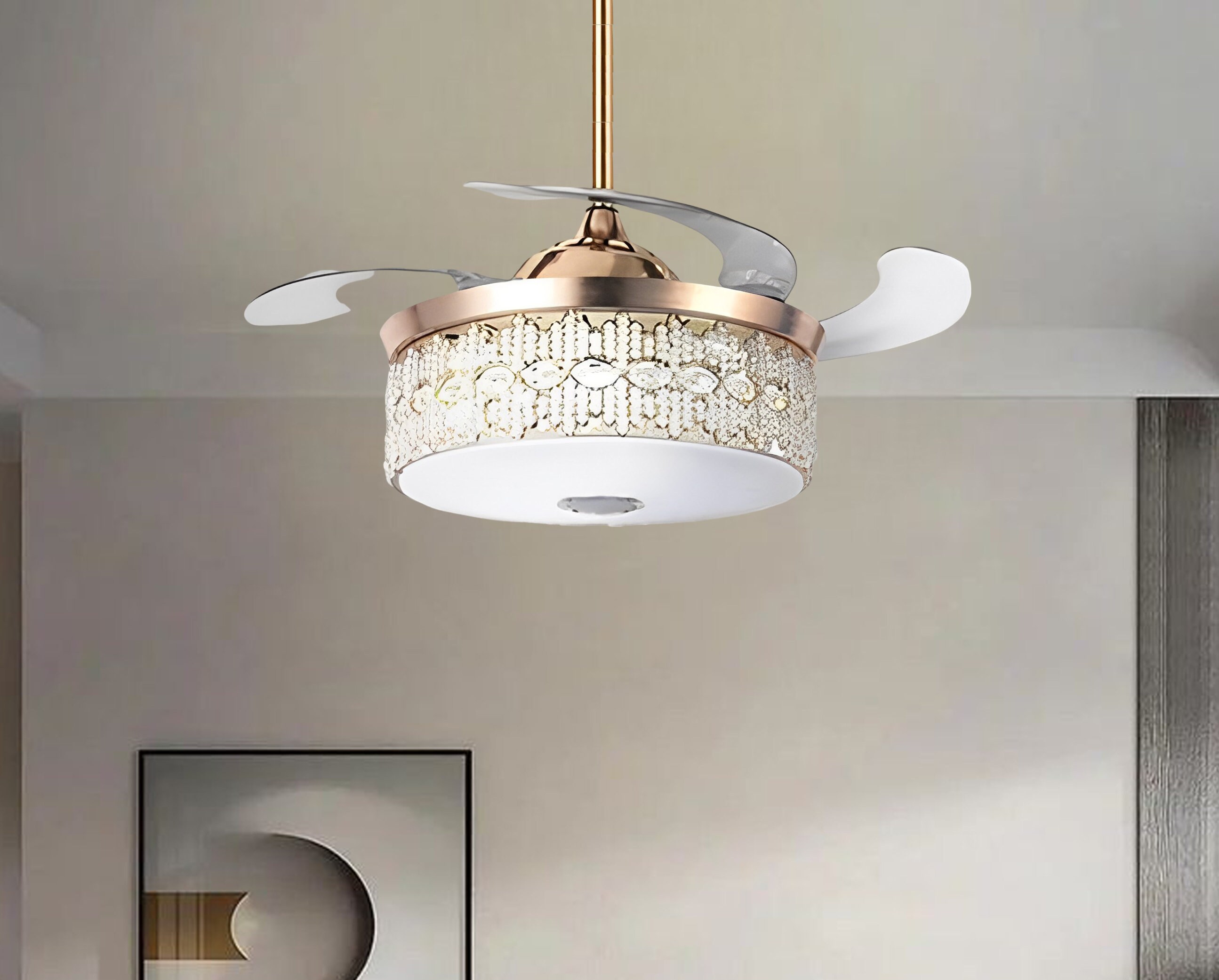 Modern Retractable Ceiling Fan With Bluetooth Speaker and Crystal ...