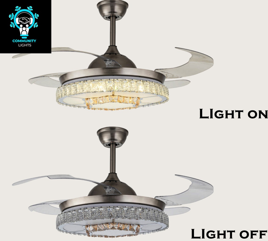 42" Crystal LED Ceiling Fan Light Chandelier Lamp W/ Remote 3 Color - Etsy