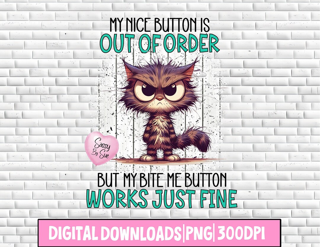 My Nice Button is Out of Order PNG, Sublimation Design, Angry Cat PNG ...