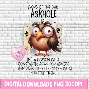 Askhole PNG, Sublimation Design, Word of the Day PNG, Wise Owl, Silly ...