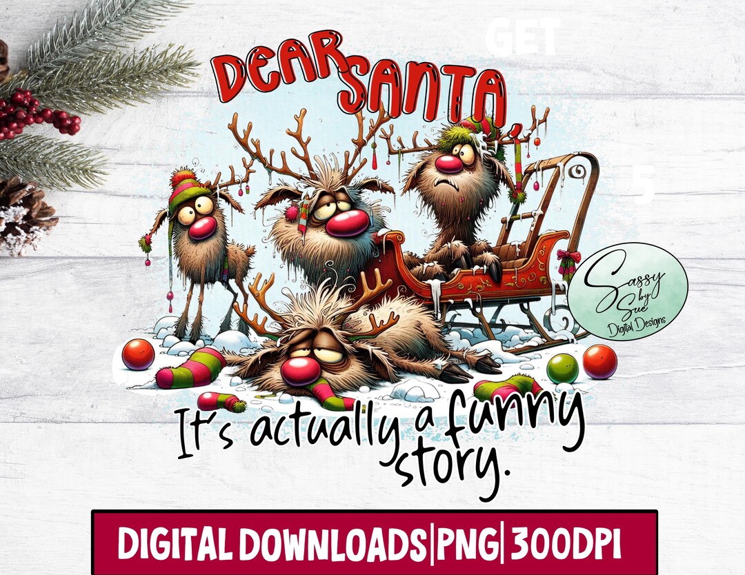Dear Santa It's Actually A Funny Story PNG, Silly Christmas Reindeer ...