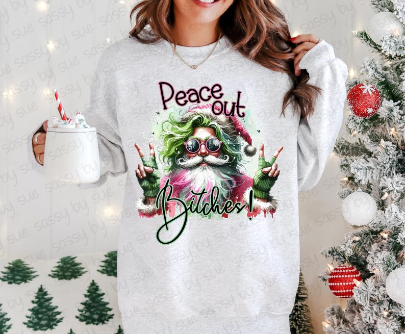 Peace Out Bitches Santa PNG, Sublimation Design, Retro Vintage ...