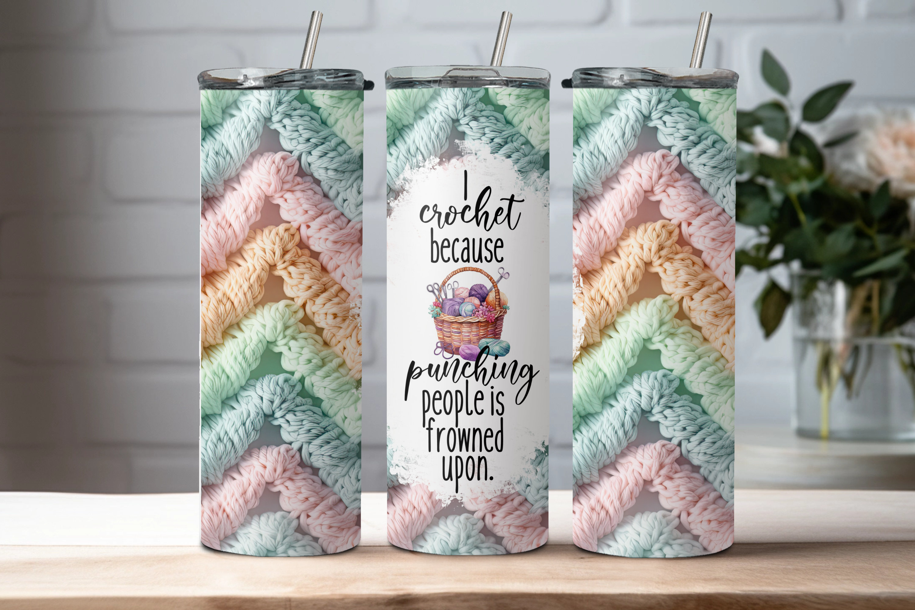 Crochet Tumbler Wrap PNG I Crochet Because Punching People is Frowned ...