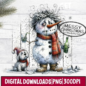 Bottoms up Snowman PNG, Sublimation Design, Messy Snowman, Grunge, Dark ...