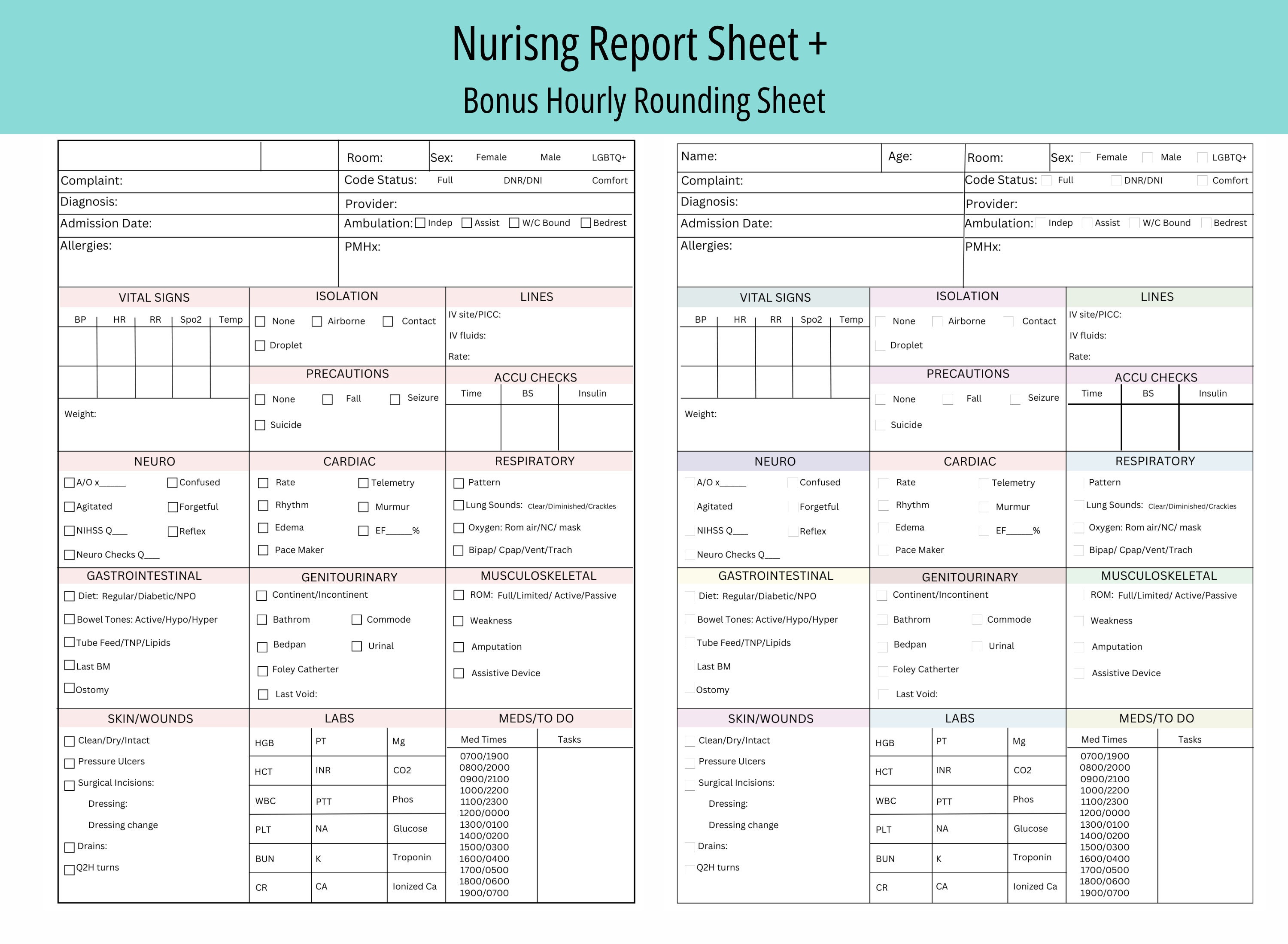 Nurse Report Sheet, Nurse Handoff, Single Patient Report, ICU Nurses ...