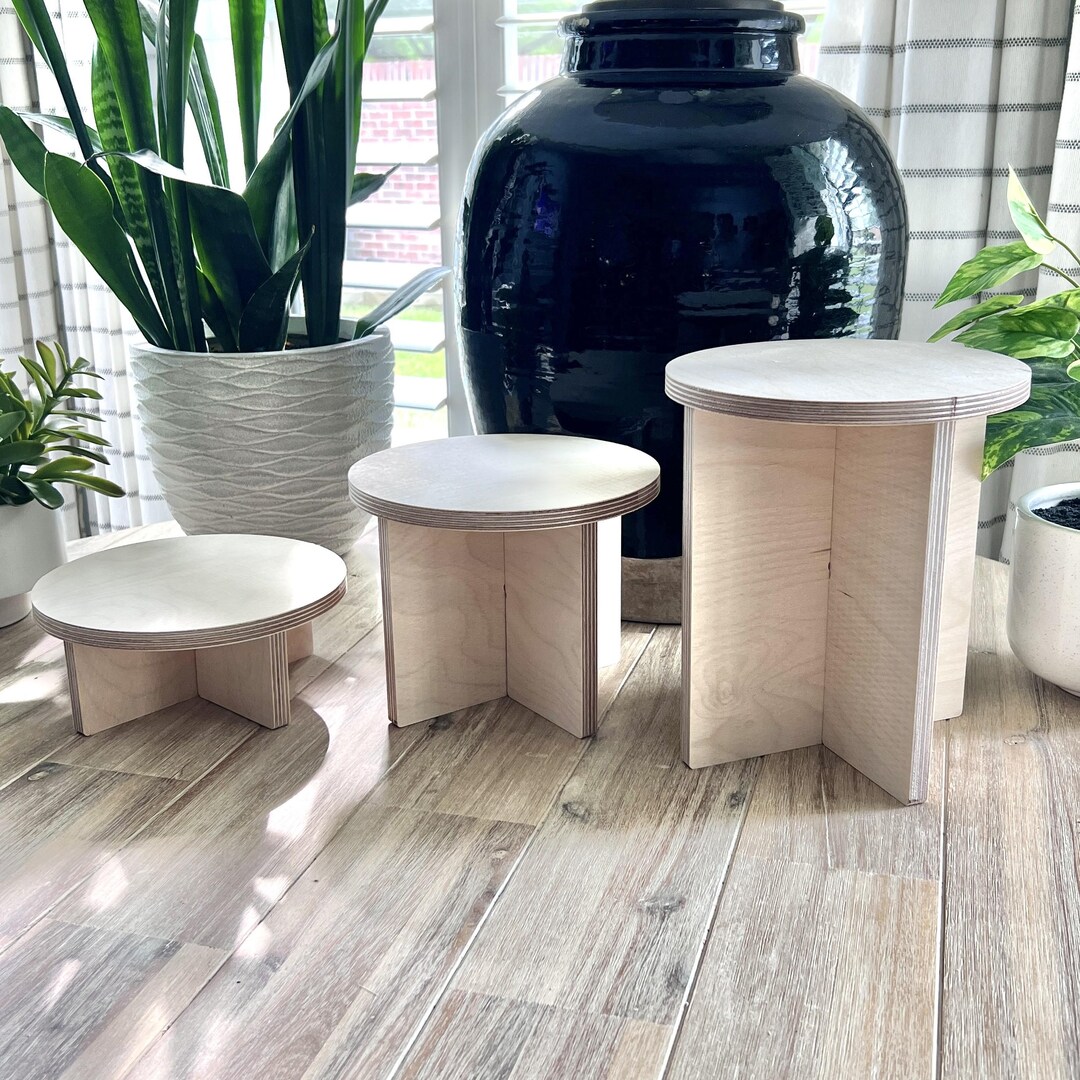 3-tier Birch Wood Pedestal Set: 3-piece Set, 8" Diameter Display Stands ...
