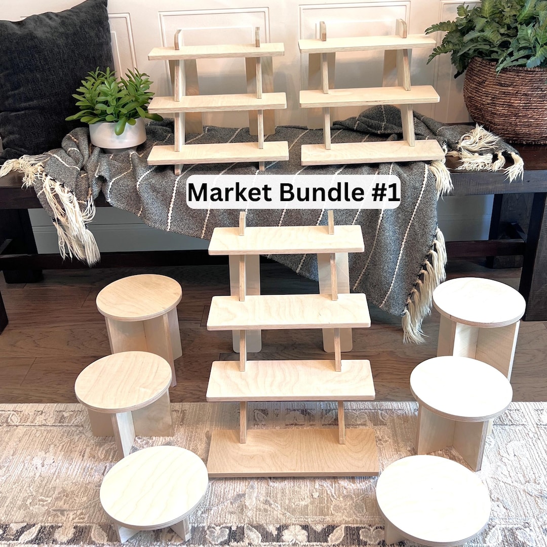 Birch Wood Display Stand Set: Collapsible Craft Show Shelving 9pc Set ...