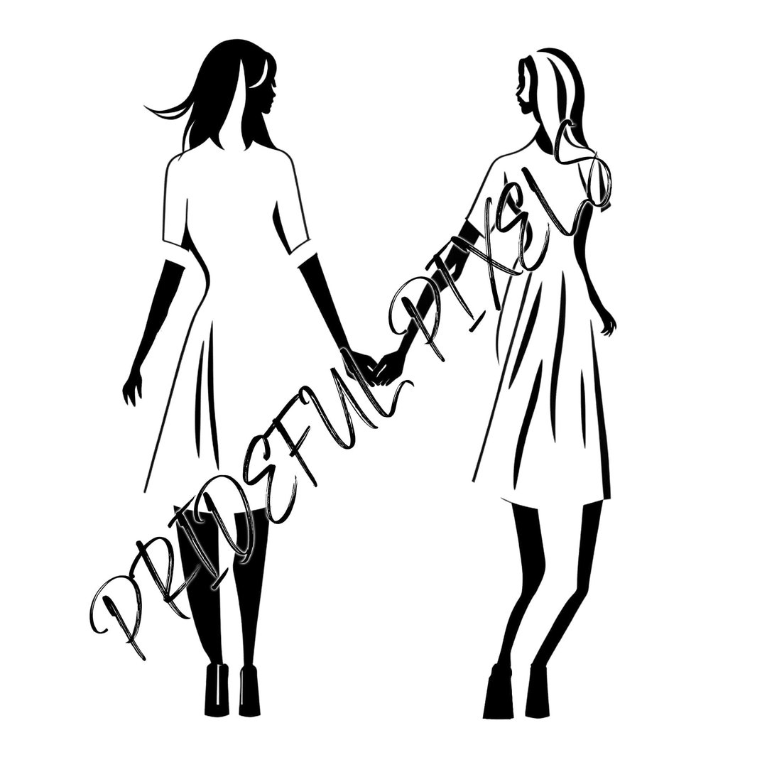 Female Couple Silhouette Clipart Etsy
