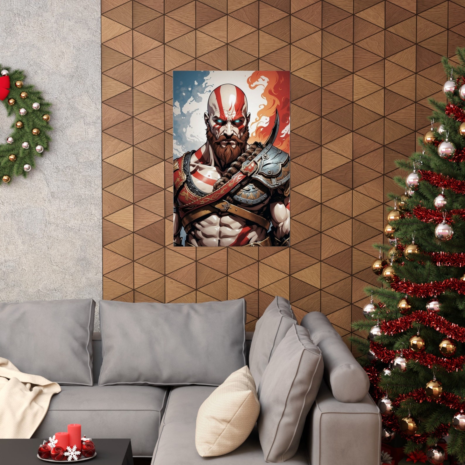 Fierce Kratos Portrait - God of War Headshot Poster, Epic Warrior Wall ...