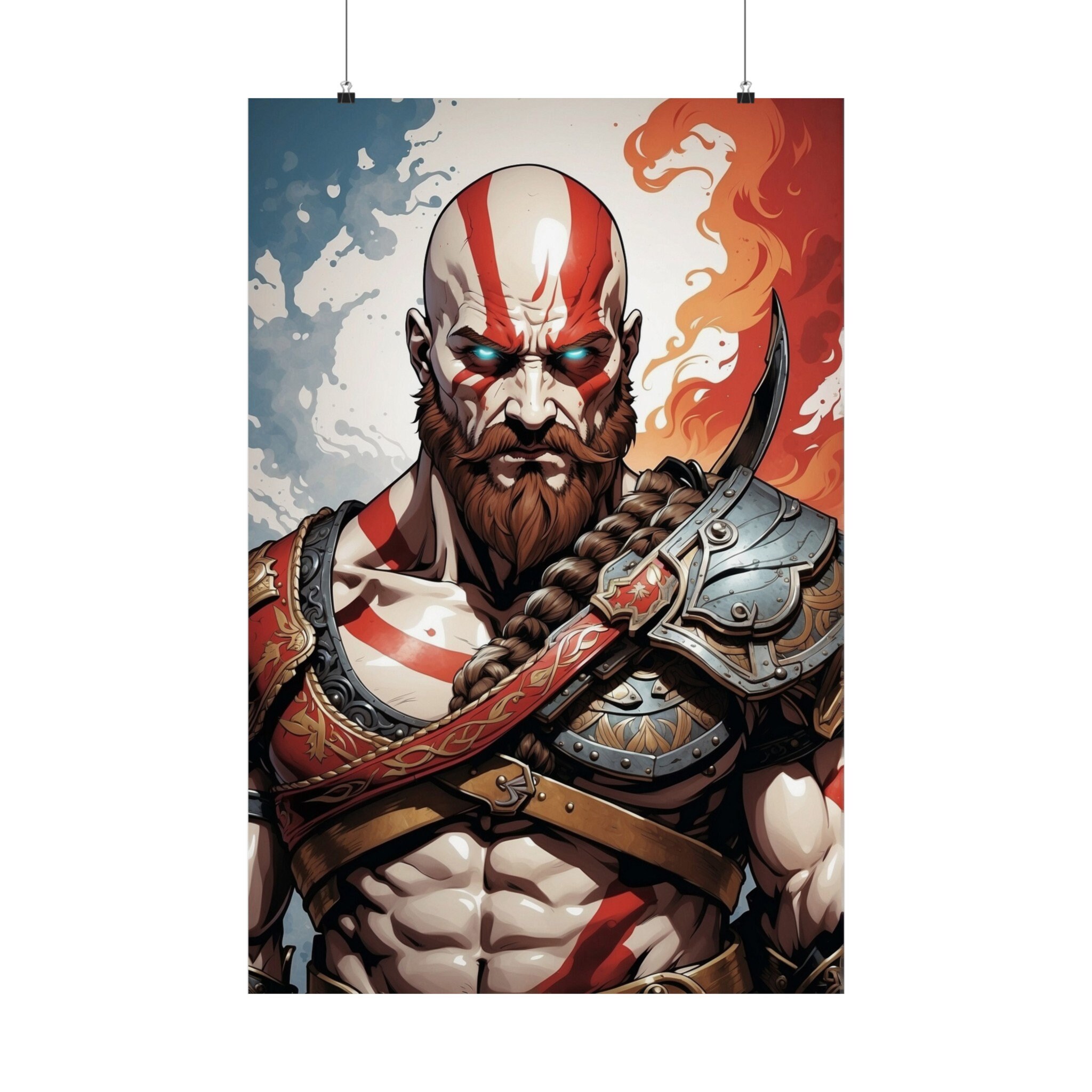 Fierce Kratos Portrait - God of War Headshot Poster, Epic Warrior Wall ...