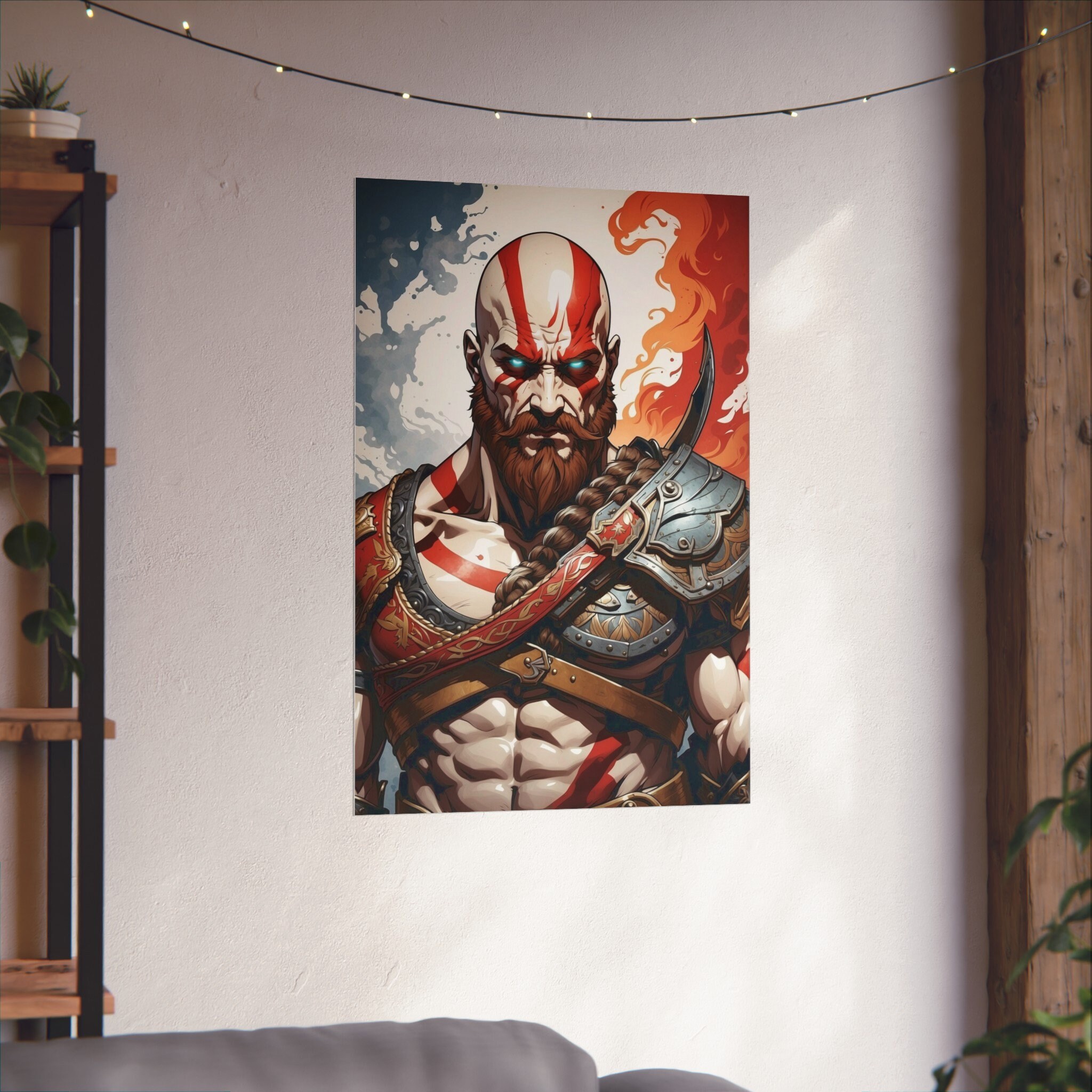 Fierce Kratos Portrait - God of War Headshot Poster, Epic Warrior Wall ...