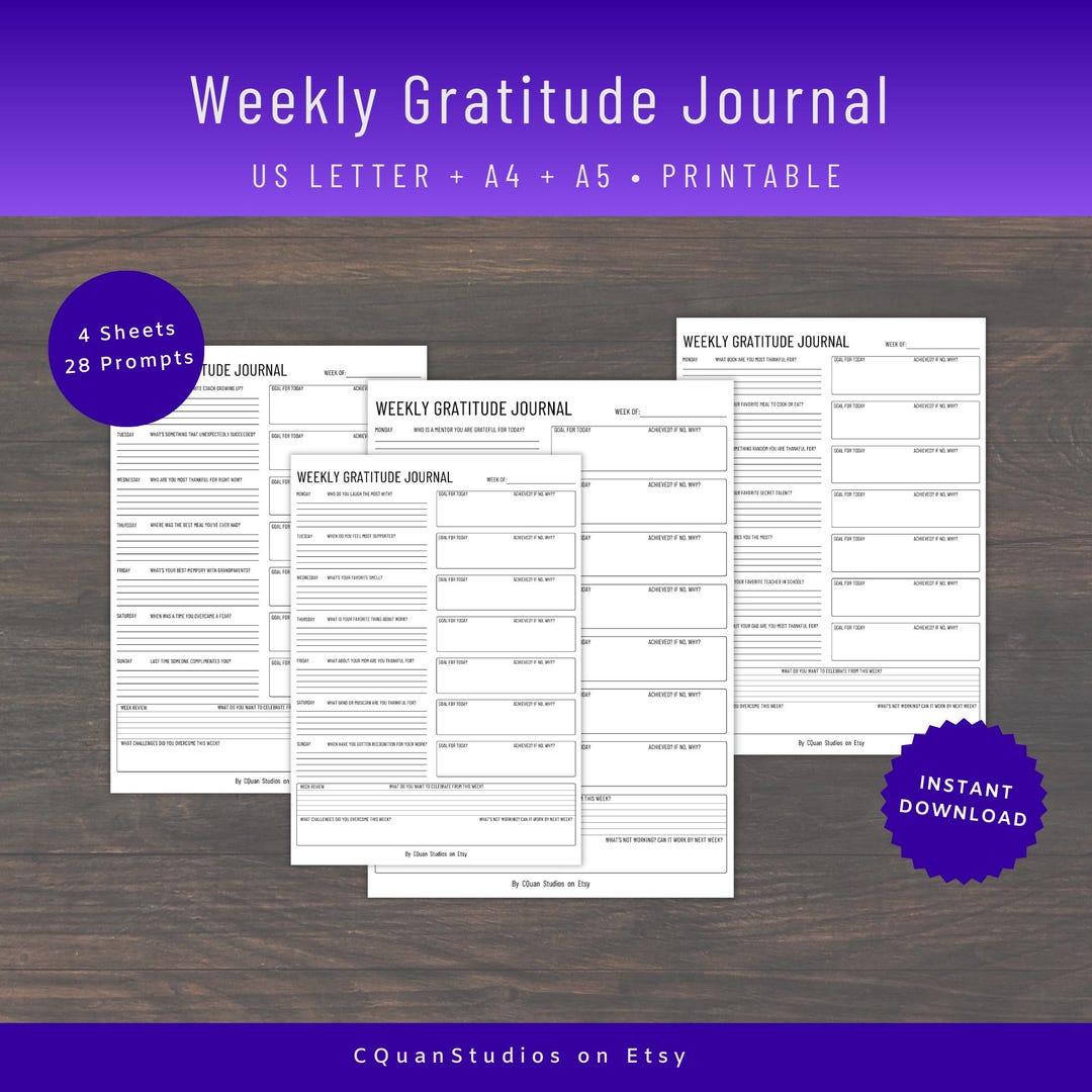 28 Day Gratitude Journal, 28 Day Challenge, Weekly Gratitude Diary ...
