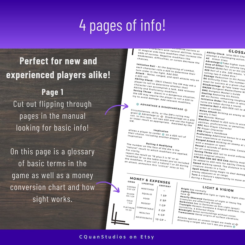 DND Cheat Sheet, DM Cheat Sheet, Dnd Player Guide, 5e, Quick Reference ...