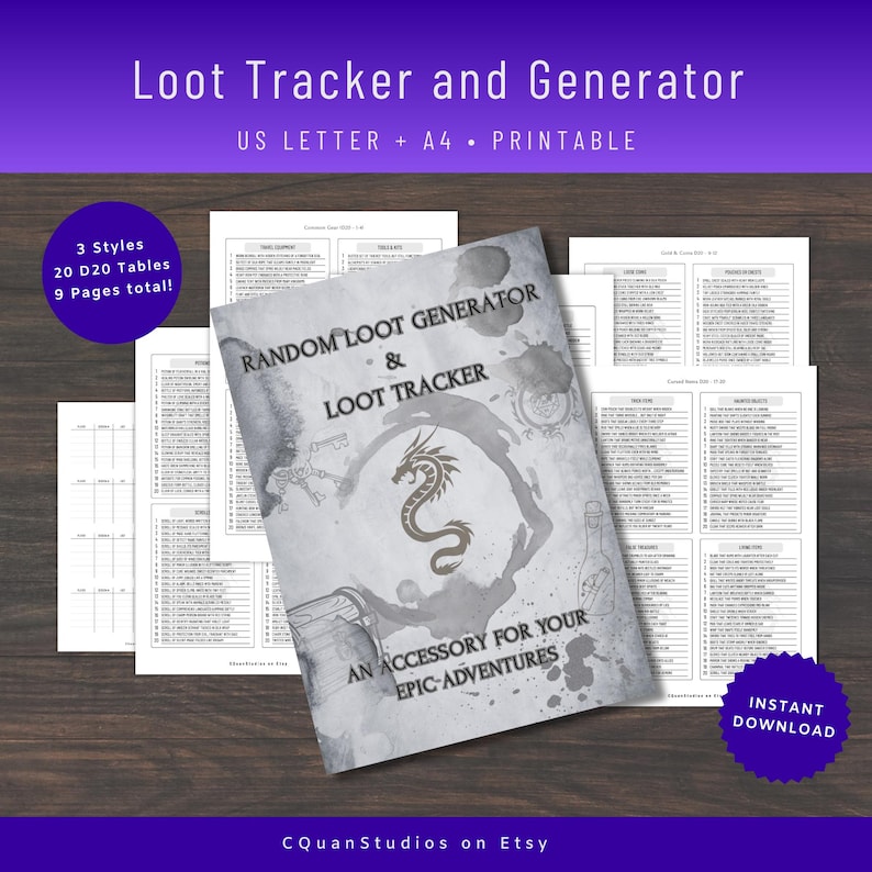 Printable Dnd Loot Tracker & Generator: RPG Campaign Tool (instant ...