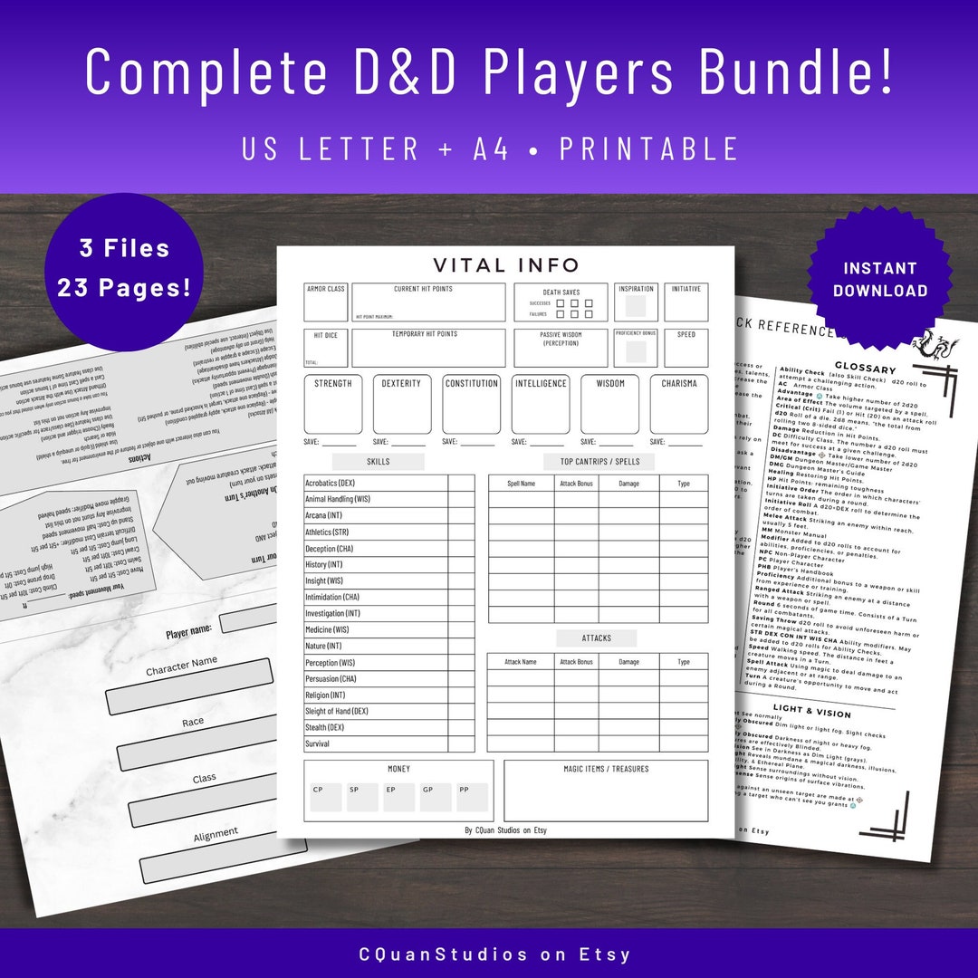 Dnd Bundle Dm Cheat Sheet Dnd Player Guide Custom Character Dnd Player Journal Dnd 5e Dnd