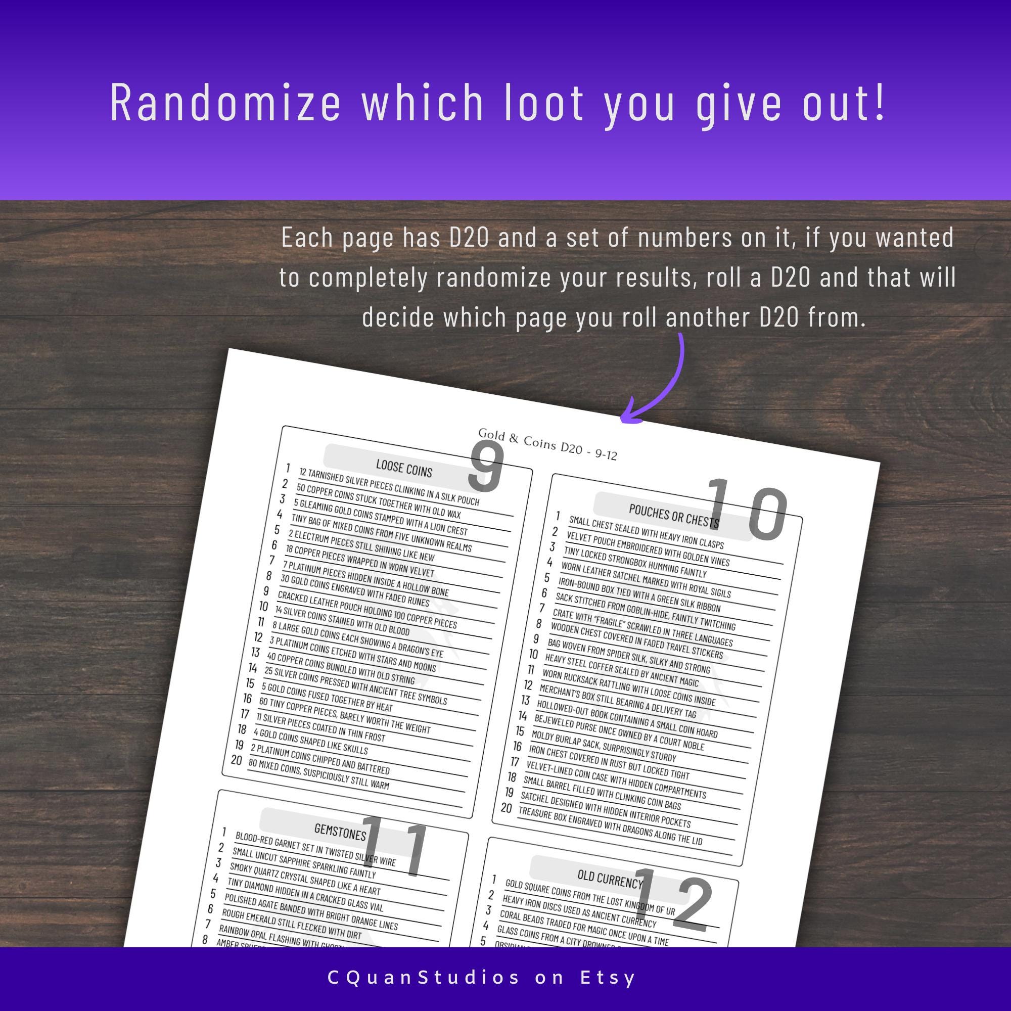 Printable Dnd Loot Tracker & Generator: RPG Campaign Tool (instant ...