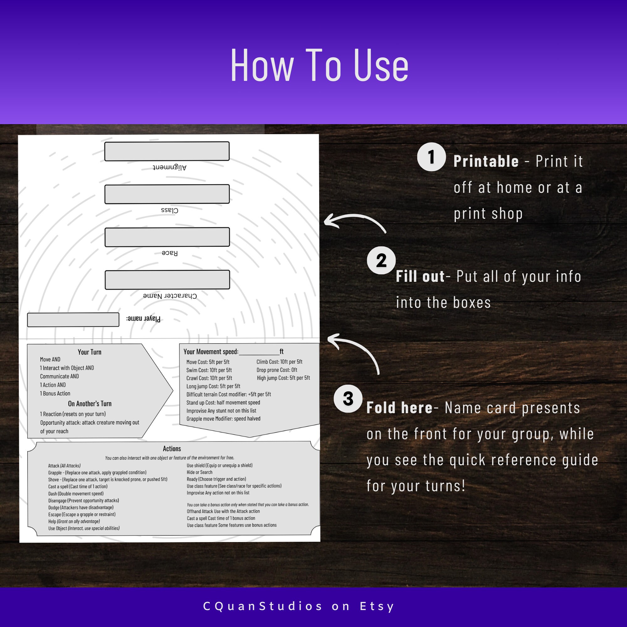 Dnd Name Card, Dnd Cheat Sheet, Quick Reference, Dnd Character Card ...