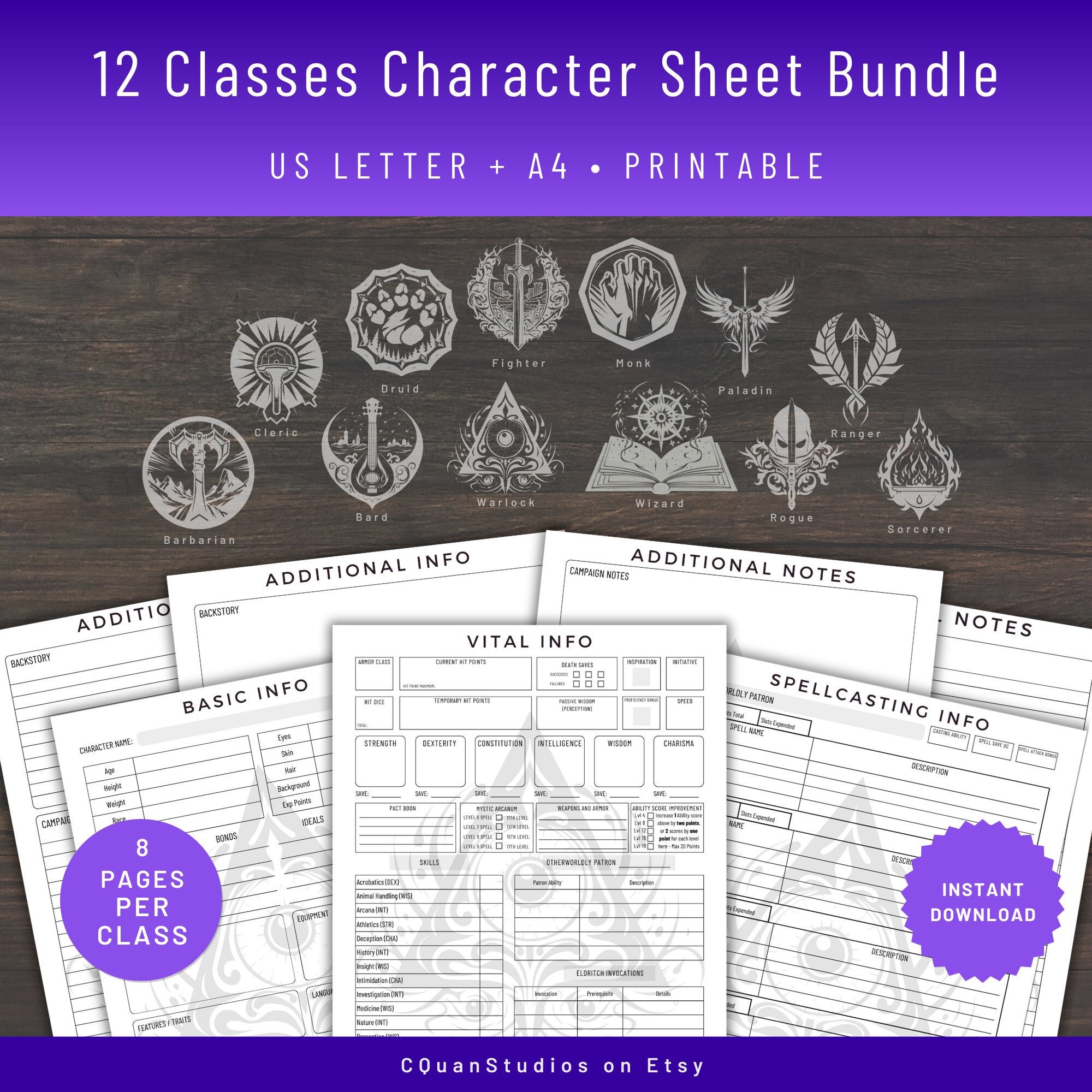 DND Character Sheet Bundle, Dnd Player Journal, Class Bundle, DM ...