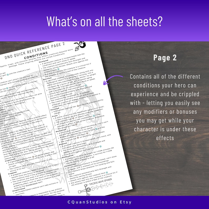 Dnd 5e Cheat Sheet: Quick Reference Guide (printable A4/US Letter) - Etsy