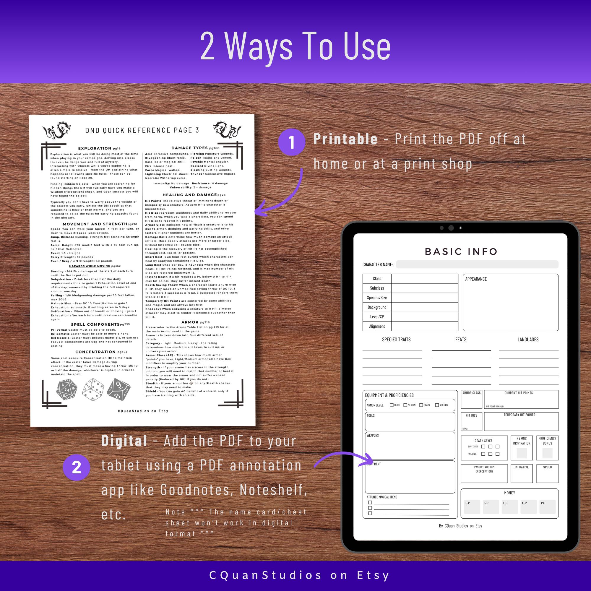 2024 Dnd Player's Bundle: Character Sheet, DM Cheat Sheet (digital ...