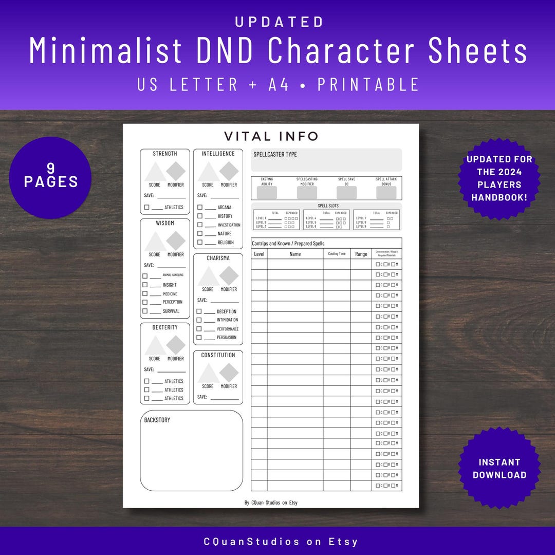 Dnd Character Journal Printable, 2024 Character Sheet, A4, US Letter ...