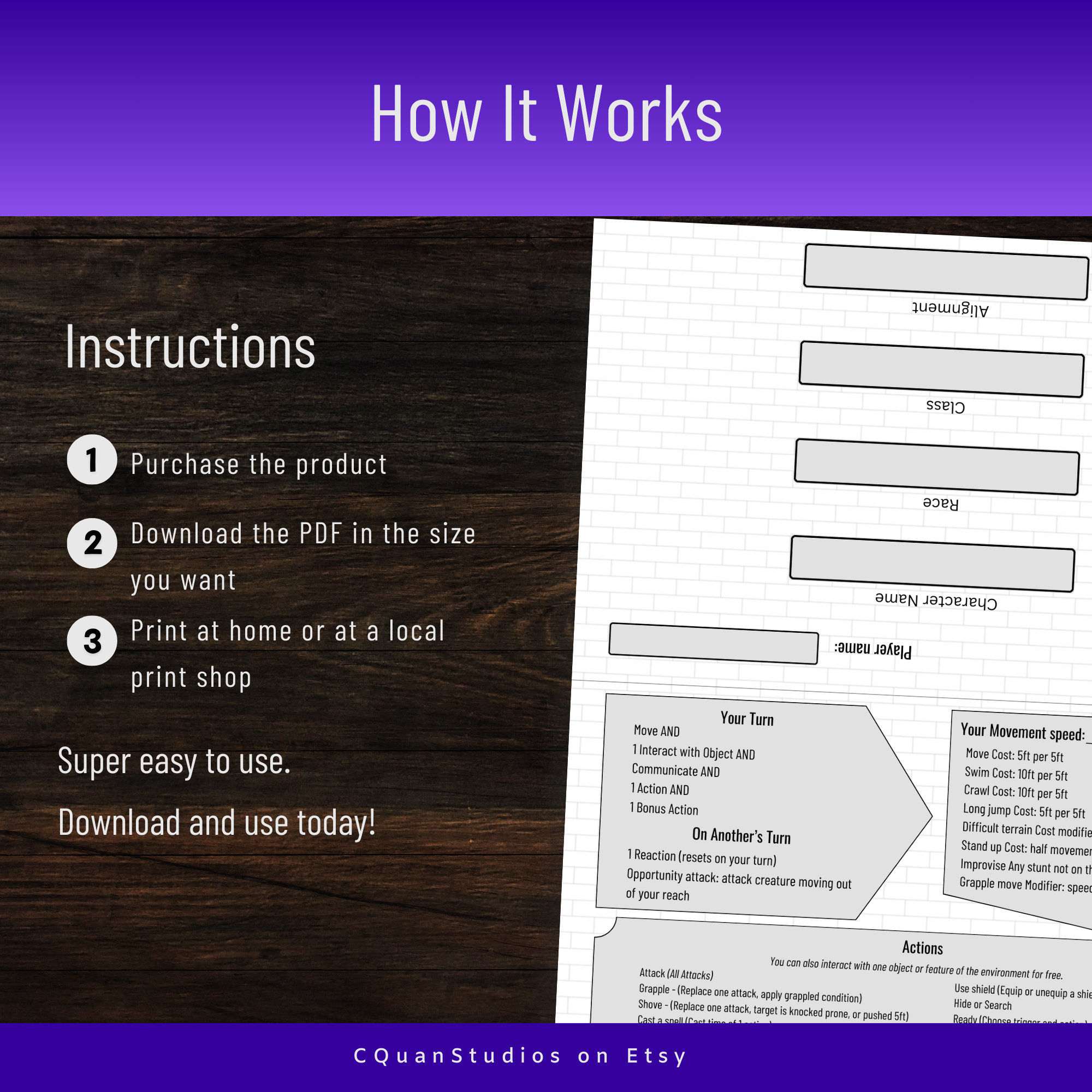 Dnd Name Card, Dnd Cheat Sheet, Quick Reference, Dnd Character Card, Dnd Rules, D20, TTRPG, Dnd ...