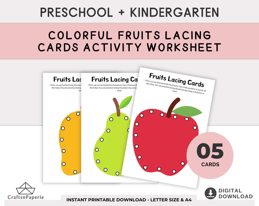Colorful Fruits Lacing Cards Fine Motor Skills Activity Worksheet ...