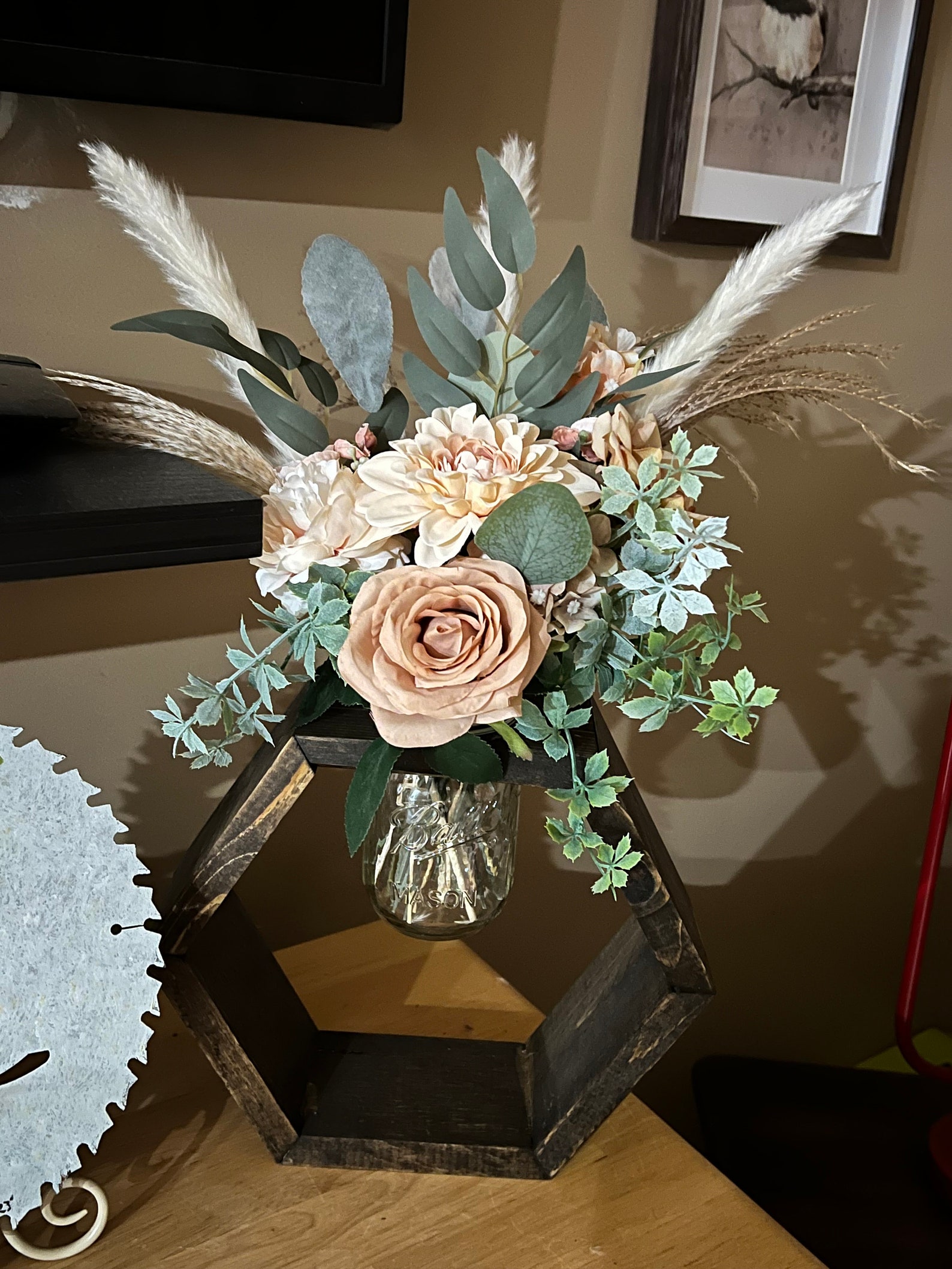 Rustic Wooden Hexagon Centerpiece With Mason Jar - Etsy